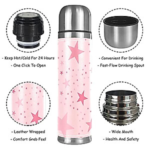 Stars Pink Stainless Steel Water Bottle Leak-Proof, Double Walled Vacuum Insulated Flask Thermos Cup Travel Mug 17 OZ
