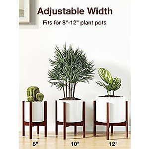 MUDEELA Adjustable Plant Stand Indoor, Bamboo Plant Stand 8 to 12 Inches, Single Floor Plant Stand for Indoor Plants, Bamboo Dark Brown Planter Stand for Indoor Plants, Pot Plant Not Included