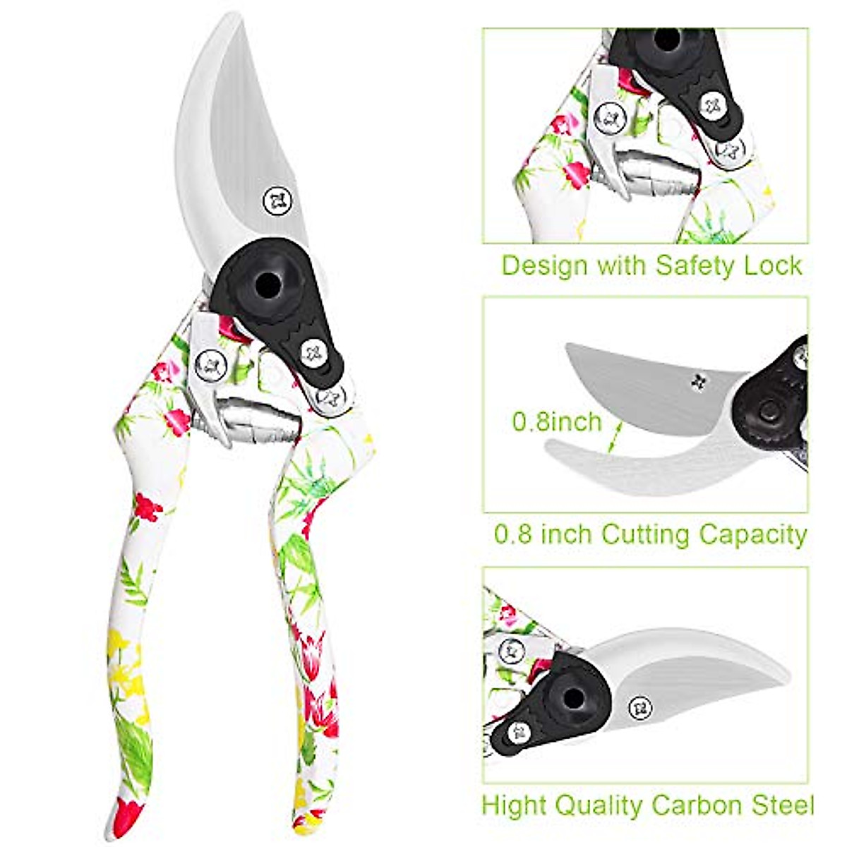 Garden Tool Set, 6 PCS Heavy Duty Aluminum Gardening Hand Tools Kit, Floral Print Gardening Tool Set, Gardening Gifts for Women with Pruning Shears Weeder Hand Rake Shovel Transplanter Cultivator