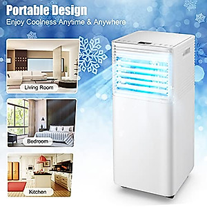 COSTWAY 10000 BTU Portable Air Conditioner with Remote Control, Energy Efficient for Rooms Up to 400 Sq. Ft, Cooling, Dehumidifying, 3 Fan Speed Settings, Clear LED Display, White-Update