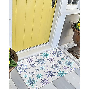 Indoor Door Mat Washable Mat 16x24 Inch - Outdoor Non-Slip Mat Absorbent Resist Dirt Doormats Christmas Winter Snowflake Tile Floor Mat for Entryway Patio Bathroom