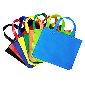 Xiran Reusable Party Tote Bags,Non-Woven Rainbow Bags,For Birthday Favors, Snacks,Toys,16 Piece 13" 8 Colors