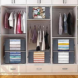 6-Pack Clothes Organizer Storage Bag, 49L Foldable Storage Bins Closet Storage Containers with Clear Window and Reinforced Handles for Dorm, Blanket, Pillows, Bedding, Sweaters, Coats, Stuffed Toys