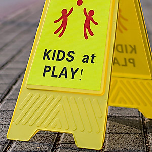 Dreyoo 2 Pack Slow Down Kids at Play Sign, 24 Inch Reflective Double Sided Slow Children at Play Signs, Caution Kids Playing Safety Signs for Street Neighborhood Yard School Park Sidewalk and Driveway