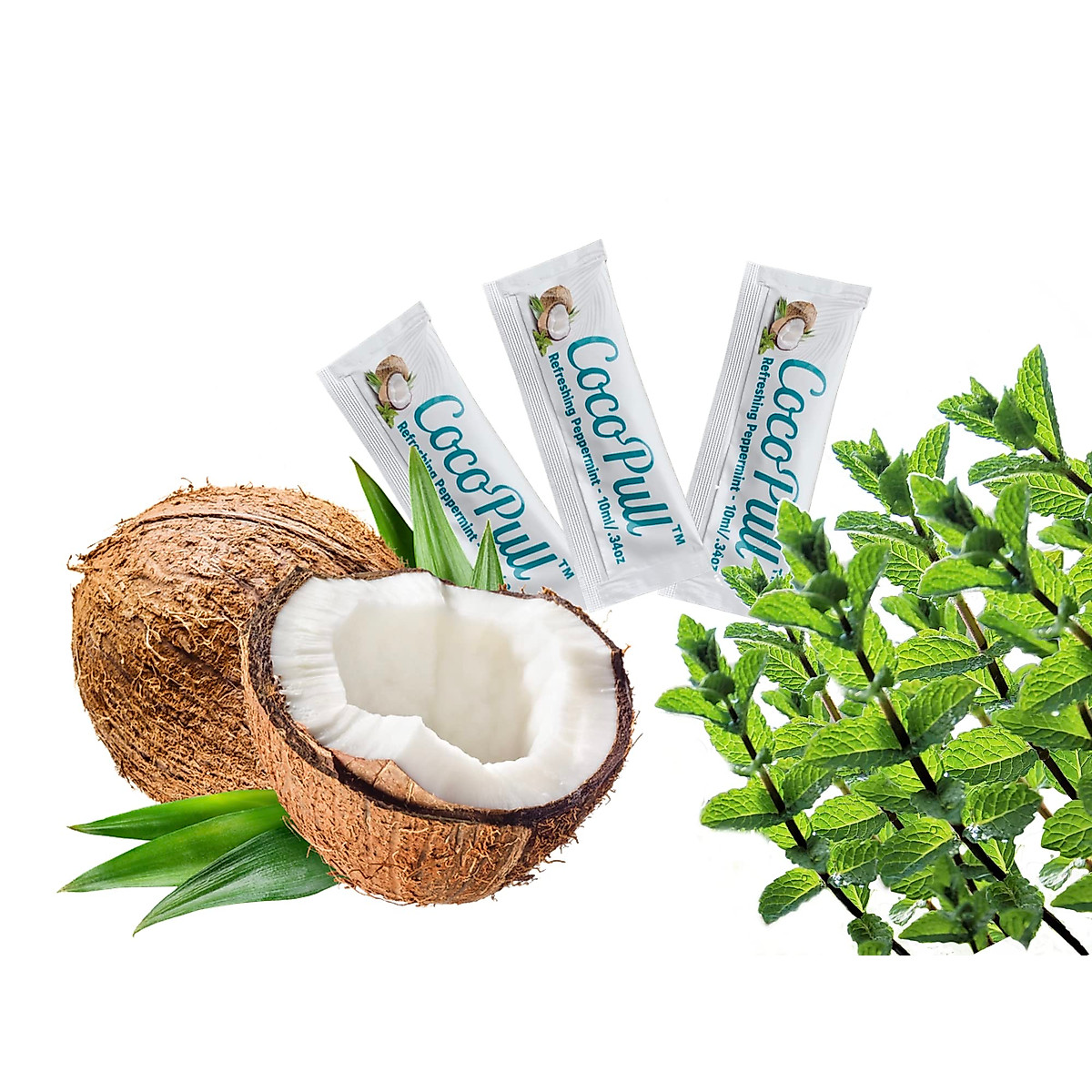 CocoPull - Organic Oil Pulling 14 Packets/Sachets with Coconut and Peppermint Oil for Healthy Teeth, Gums, Bad Breath Remedy. Natural Teeth Whitening.