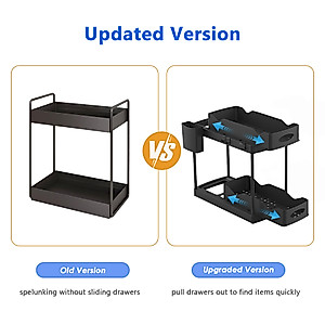 Dynoar 2 Pack Double Sliding Under Sink Organizers and Storage, 2-Tier Pull-Out Organizers for Kitchen Bathroom, Under Sink Organizers with Dividers Hanging Cups Hooks
