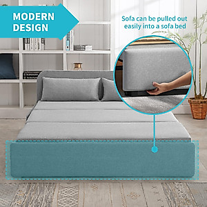 CECER Queen Size Pull Out Sofa Bed, Pull Out Couch Bed with 2 Pillows, Linen Convertible Sleeper Sofa with Foldable Mattress, 2 in 1 Armless Sleeper Sofa for Living Room (Light Grey)