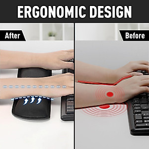Gimars Keyboard Wrist Rest Pad with 63D High-Density Thicken Enlarge Memory Foam, Anti-Slip Rubber Base and Ergonomic Design for Office,Gaming, Computer, Laptop, Mac, Carpal Tunnel Pain Relief, Black