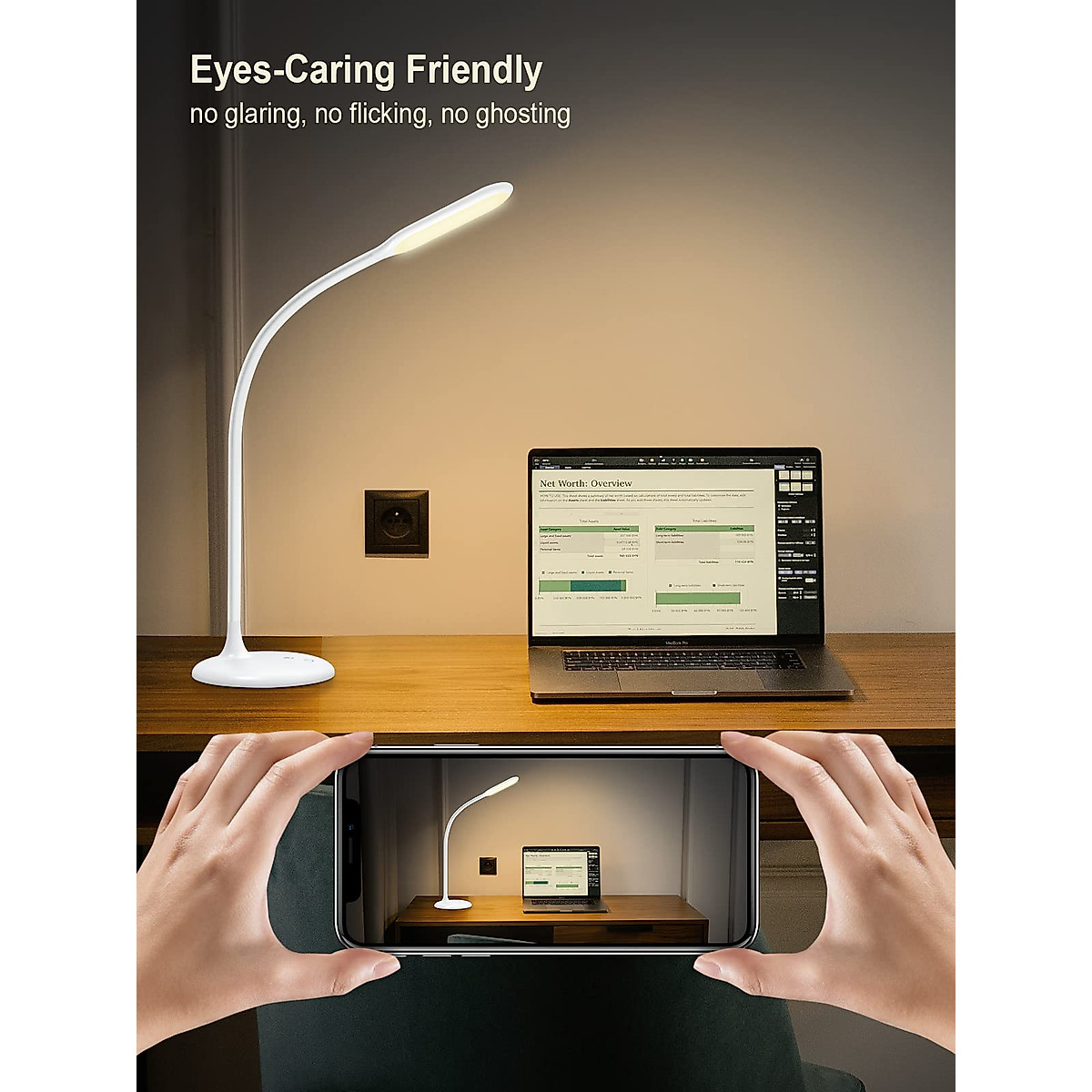 BritMo Led Cordless Desk Lamp, Rechargeable 3500mAh Battery Operated Reading lamp with Eye-Caring, Stepless Dimming Brightness, 3 Color Temperatures, Auto Timer Table Lamp for Office Bedroom (White)