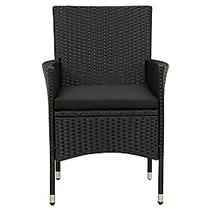 BIGBARLEY All Weather Outdoor Chairs with Armrest, Dining Chair, for Garden Deck Backyard, Patio Chairs with Cushions 2 pcs Poly Rattan Black