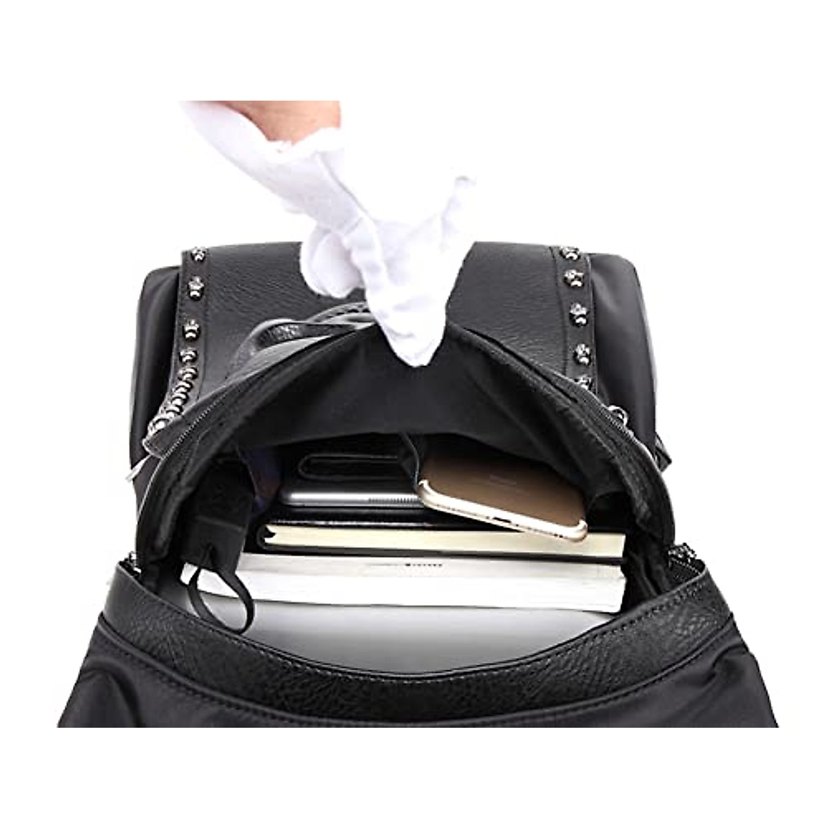 HANXIUCAO Skull Backpack Rivet Punk Backpack Black Metal 3D Stereo Backpack