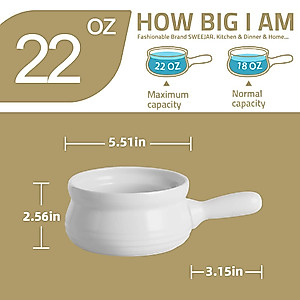 Sweejar Porcelain Soup Bowls with Handle, 22 OZ Ceramic Serving Crocks for French Onion Soup, Pumpkin Soup, Oatmeal, Stew, Dishwasher and Microwave Safe, Set of 4 （Jade）