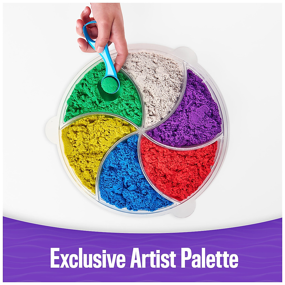 Kinetic Sand, Deluxe Swirl N’ Surprise Playset with 2.5lbs Play Sand (Red, Blue, Green, Yellow, White & Purple), 4 Tools, Sensory Toys for Kids