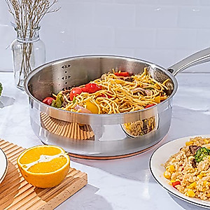 RD ROYDX Stainless Steel Deep Saute Pan With lid Copper Core 10 Inch Tri-ply Impact-bonded Base Technology Frying Pans for Cooking