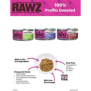 Rawz Natural Premium Pate Canned Food for Cats +ALGAL OIL, ANTIOXIDANTS AND EPA & DHA for Immune Support -12 Pack Cans Variety Flavor Bundle Pack -3 Flavors - with Hotspot Pets Can Lid - (5.5 oz Cans)