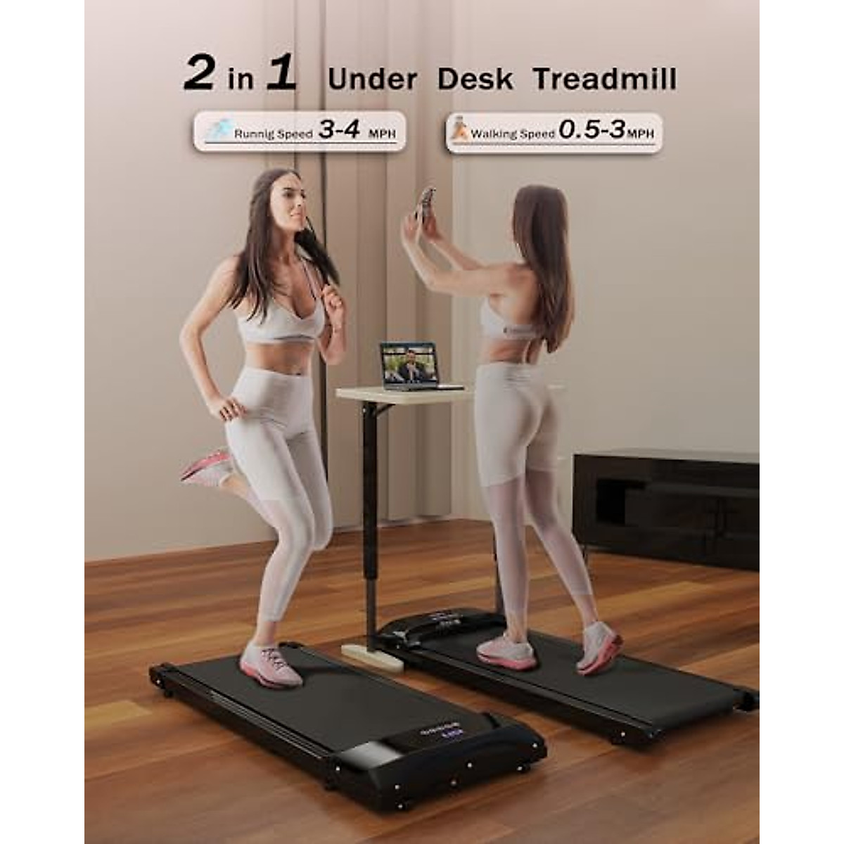 Under Desk Treadmill Walking Pad 2 in 1 for Walking Running Jogging Desk Treadmill for Home Office Exercise