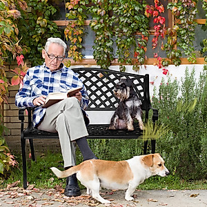 VINGLI 40.5" Outdoor Bench Patio Garden Bench, Anti- Rust Cast Aluminum Patio Bench Front Porch Bench for Yard Lawn Entryway Deck, Black