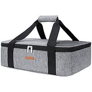 LUNCIA Insulated Casserole Carrier for Hot or Cold Food, Lasagna Lugger Tote for Potluck Parties/Picnic/Cookouts, Fits 9"x13" Baking Dish, Grey