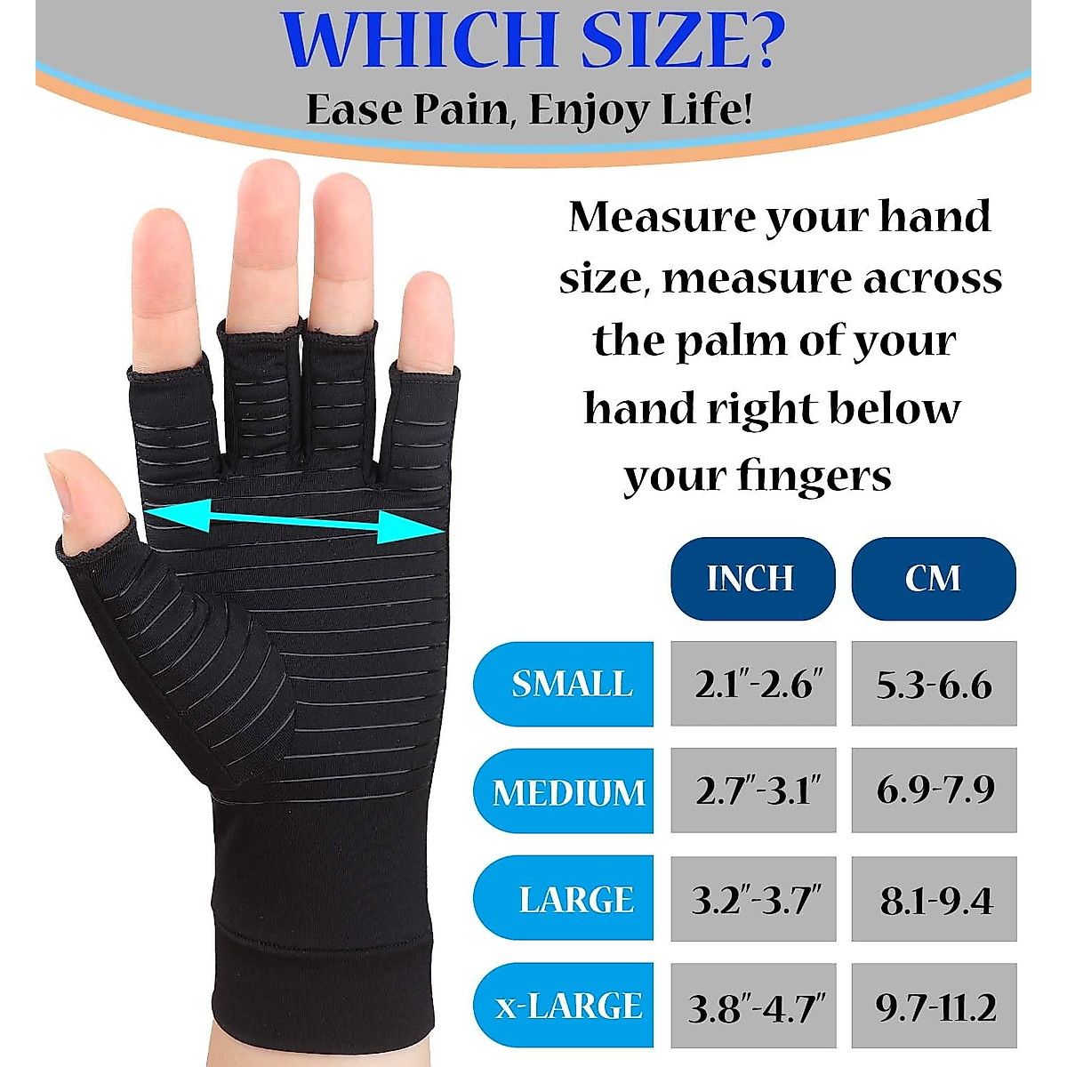 2 Pairs Copper Arthritis Gloves - Compression Gloves for Arthritis Pain Relief Rheumatoid Osteoarthritis Carpal Tunnel, Fingerless Copper Gloves for Typing, Daily Work - for Women Men Black (Large)