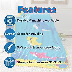 Franco Baby Shark Kids Bedding Plush Throw and Canvas Storage Cube Bin, 2pc Set (Officially Licensed Product)