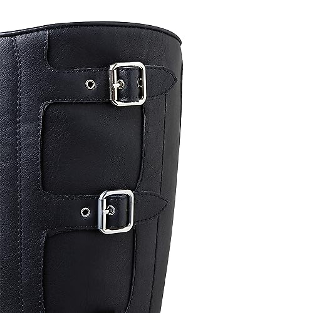 Cossansan Square Toe Boots for Women Knee High Boots Women Leather Buckles Black Dress Boots Fashion Winter Boots Moto Boots Women Size8