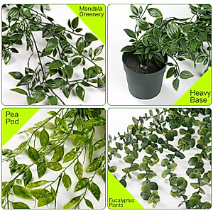 Sggvecsy Artificial Hanging Eucalyptus Plants 2 Pack Fake Potted Hanging Greenery Faux Potted Wall Plants for Home Indoor Outdoor Wall Garden Wedding Decor