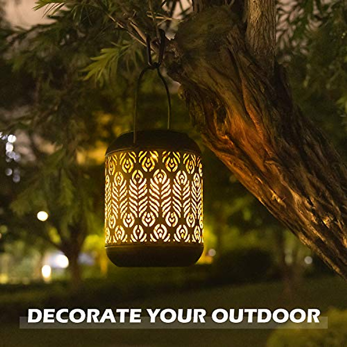 LeiDrail Solar Lantern Outdoor Garden Hanging Lanterns Metal Christmas Decoration Light Warm White LED Waterproof Landscape Lighting for Table Pathway Party Yard - 2 Pack