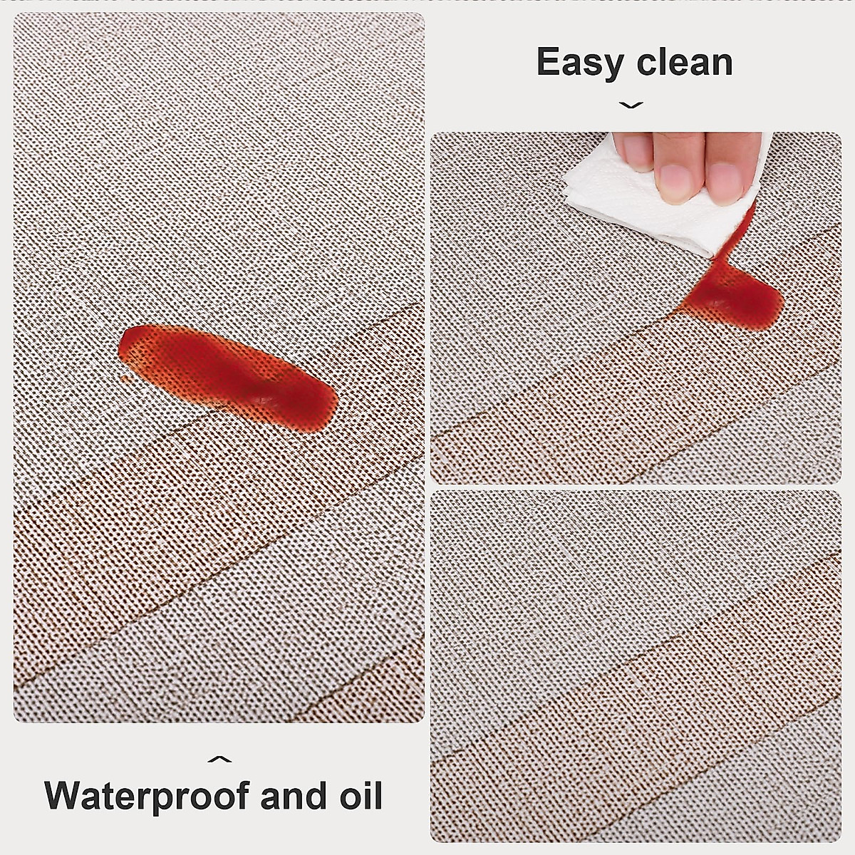 Vonabem 100% Waterproof Rectangle PVC Tablecloth, Vinyl Table Cloth Cover with Flannel Backing Oil Spill Proof Wipeable Table Cloths for Indoor Outdoor（Coffee Stripe,52x70IN