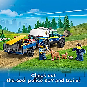 LEGO City Mobile Police Dog Training 60369, SUV Toy Car with Trailer, Obstacle Course and Puppy Figures, Animal Playset for Boys and Girls Ages 5 Plus