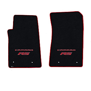 Lloyd Mats Heavy Duty Premium Red and Black Vinyl Binding Carpeted Floor Mats for Chevy Camaro 2010-2015 (Charcoal, 2PC (Double Logo) - Camaro RS)
