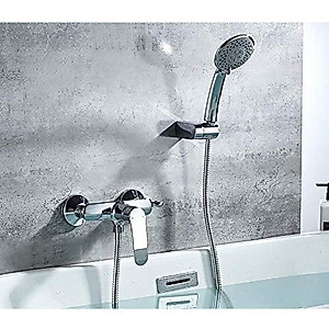 TECKI Kitchen Taps Bathtub Faucets Chrome Polished Finish Wall Mounted Shower Faucet Bathtub Handheld Shower Tap Mixer Bathroom Faucet