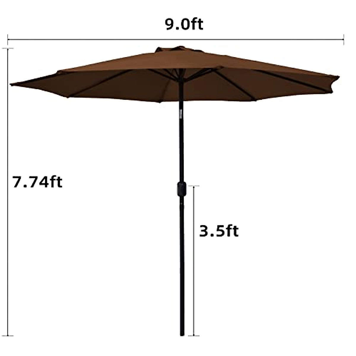 LOVE STORY 9ft Patio Umbrella Outdoor Garden Table Umbrellas with Tilt Adjustment and Crank 8 Ribs for Garden Deck Backyard Pool and Beach-Coffee