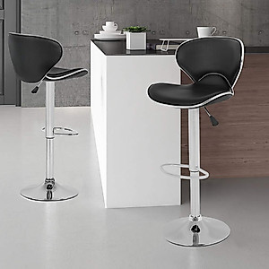 Vnewone Set of 2 Swivel Barstools Height Adjusta with Back Dining Kitchen Room Counter PU Comfortable Bar Chairs, Black