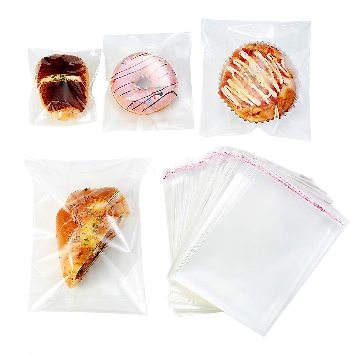 midsun 200 Pack 6" x 6" Thick Clear Resealable Cello Self Adhesive Seal Bags Packaging Bakery Cookie Cards Gifts Cellophane Poly Bags (More