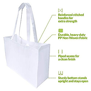 Wedding Gift Bags - 12 Pack Reusable Shopping Bags with Handles, Large White Fabric Cloth Bags for Shopping, Gifts, Groceries, Merchandise, Events, Parties, Take-Out, Retail Stores, Bulk - 16x6x12