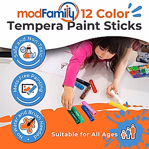 Mod Paint Sticks, 12 Pcs Washable Paint Solid Tempera Paint for Kids, Non-Toxic Washable Kids Paint & Quick Drying Paint Markers for Kids by ModFamily