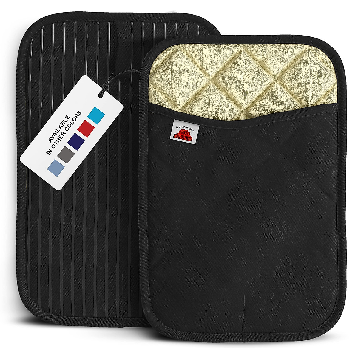 BIG RED HOUSE Oven Mitts and Pot Holders Sets, with The Heat Resistance of Silicone and Flexibility of Cotton, Recycled Cotton Infill, Terrycloth Lining, 480 F Heat Resistant Pair Black