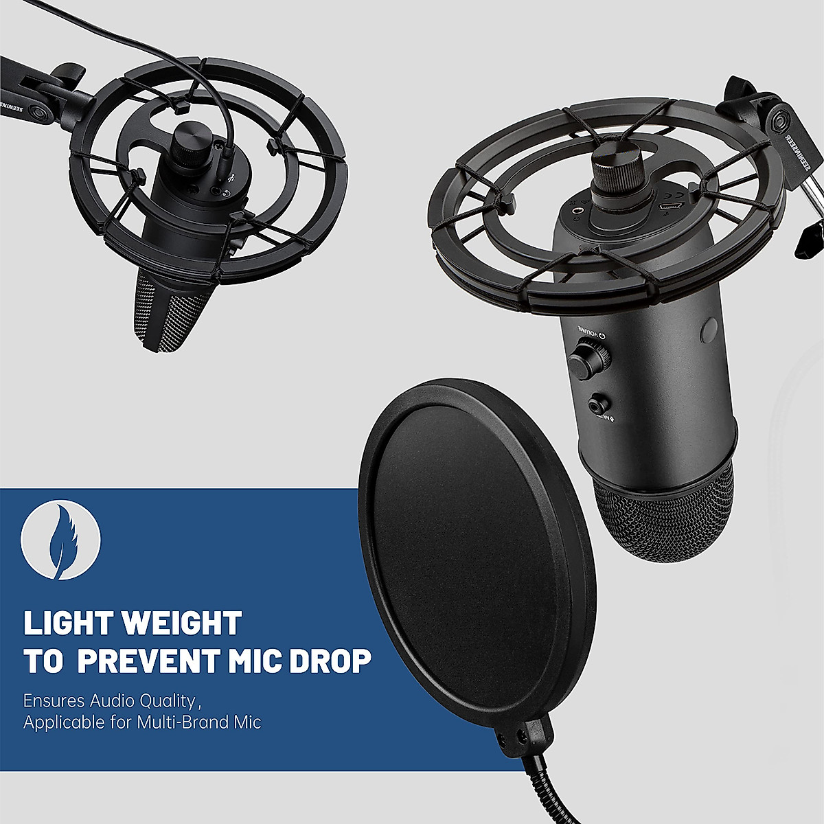 Microphone Shock Mount,Latest Advanced Vibration Blocking,Light Weight Noise Repelling Shock Mount for Blue Yeti,Yeti Pro Original Snowball & USB Pro-universal Mic Shock Mount