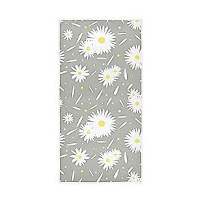 VIKKO White Daisy Flower On Gray Towels Hand Washcloths Polyester Fingertip Towel with Single-Sided Printing for Home Hotel Bathroom Decoration - 30x15 Inch