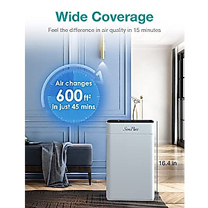 SimPure HP8 Air Purifier for Home Large Room & Bedroom & Office, Quiet True HEPA Filter Air Cleaner for Allergies, Pets, Smokers, Eliminates Allergens, Smoke, Odors, Dust, Pets Hair Dander, Mold