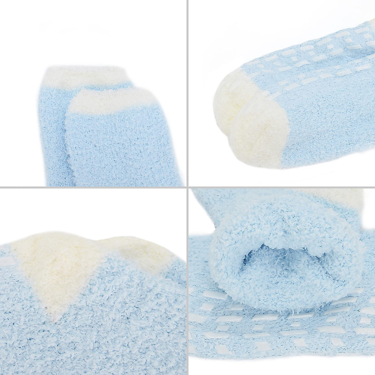 Athletic Plush Socks for Women Warm Fuzzy Socks with Grip Non Slip Socks Yoga Pilates Socks Athletic Socks 5 Pack Blue Sets with Grips One Size