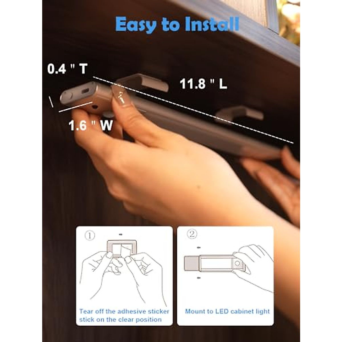 Kasanfe 64-LED Under Cabinet Lights, Motion Sensor Under Cabinet Lighting, 1500mAh Rechargeable LED Closet Light Remote, Under Counter Lights for Kitchen, Shelf, Pantry (3 Pack)