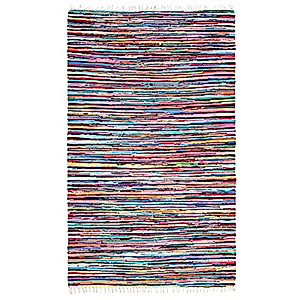 SAFAVIEH Rag Rug Collection Area Rug - 6' x 9', Multi, Handmade Boho Stripe Cotton, Ideal for High Traffic Areas in Living Room, Bedroom (RAR128G)