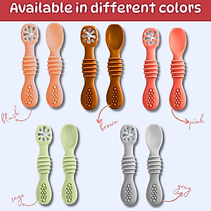 Toddling Silicone Baby Spoon Set, Infant Spoon 3-12 Months, Self-feeding Spoon, Dishwasher and Microwave Safe, First Stage Baby Led Weaning Spoon, Set of 2 (Spoon & Pre-spoon) (Sage), 2.5x11