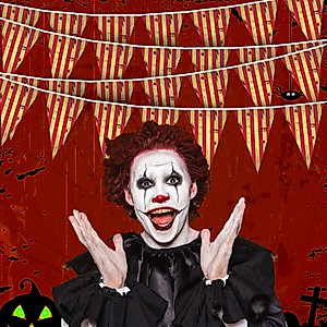 10 Packs Creepy Carnival Decorations Evil Halloween Striped Pennant Banner Triangle Bunting Flags Circus Theme Party Decorations Evil Carnival Decorations for Carnival Halloween Party Decorations