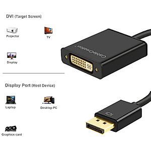 CableCreation Active DisplayPort to DVI Adapter DP to DVI-I Converter Eyefinity Multi-Screen Support 1080p, 0.5 FT