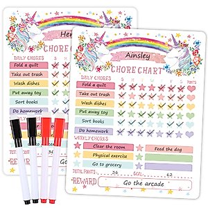 2 Pieces Unicorn Kids Magnetic Chore Chart Reward Behavior Good Behavior Chart My Responsibility Chart Magnetic Refrigerator Dry Erase Chart with 4 Pieces Dry Erase Markers for Home Planner Kids