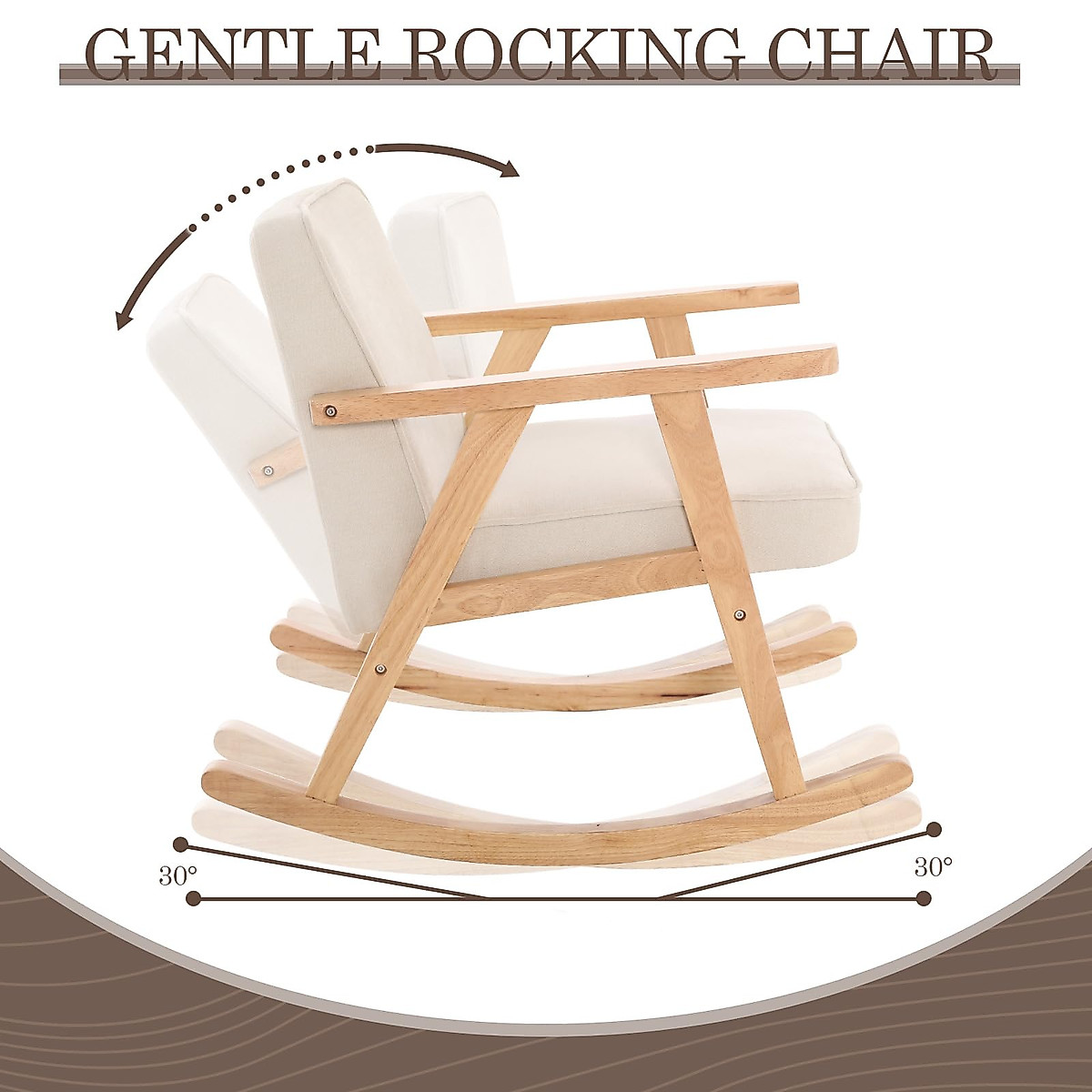 JEEOHEY Nursery Rocking Chair, Modern Upholstered Button Tufted Teddy Fabric Rocker Glider Chairs Single Sofa Armchair w/Solid Wood Legs, Side Pockets for Nursery Room, Living Room, White