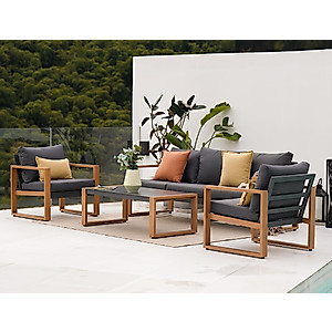 Grand patio Outdoor 4-Piece Modern Aluminum Patio Furniture Sets 5 Person Conversation Set, Faux Wood Grain Finish Frame Sofa with Removable Olefin Extra Thick Cushions and Coffee Table for Garden