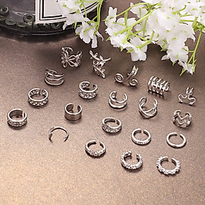 Jstyle 20Pcs Adjustable Ear Cuffs Earrings Set for Women Stainless Steel Non-Piercing Cartilage Clip On Wrap Earring Set